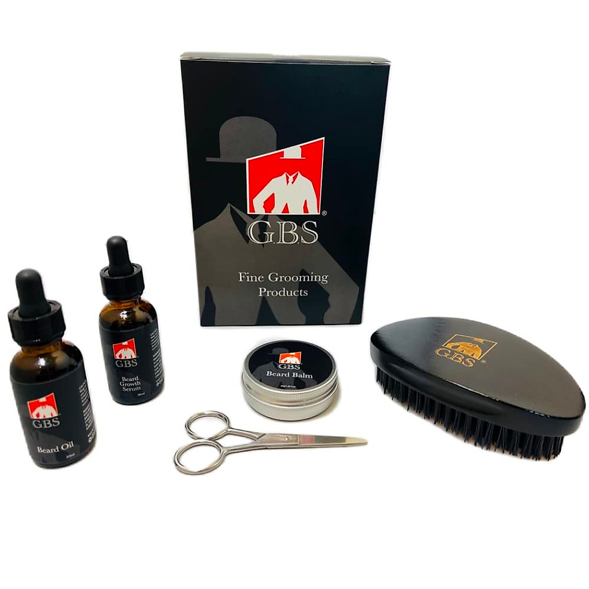 G.B.S Beard Care Grooming Kit For Men - Beard Oil, Beard Balm, Beard Growth Serum, Military Beard Brush, Mustache Trimming Scissors - Beard Styling Care Starter Gift Set for Men