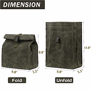 Kaaltisy Eco-Friendly Lunch Bag, Heavy Duty 16oz Waxed Canvas Lunch Sack with Buckle, Sustainable Lunch Box for Workers | Army Green | Hard Feel