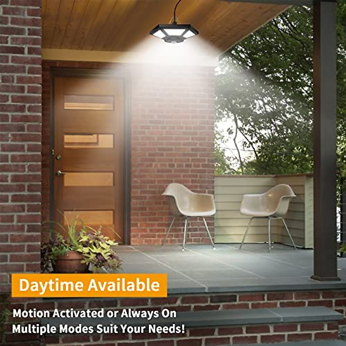 Yomisga Solar Powered Shed Light Daytime Available Solar Pendant Lights Outdoor with Remote Control, Timer, Motion Sensor & 5 Lighting Modes, 180 LED Solar Indoor Lights for Home, Shop, Garage, Barn…