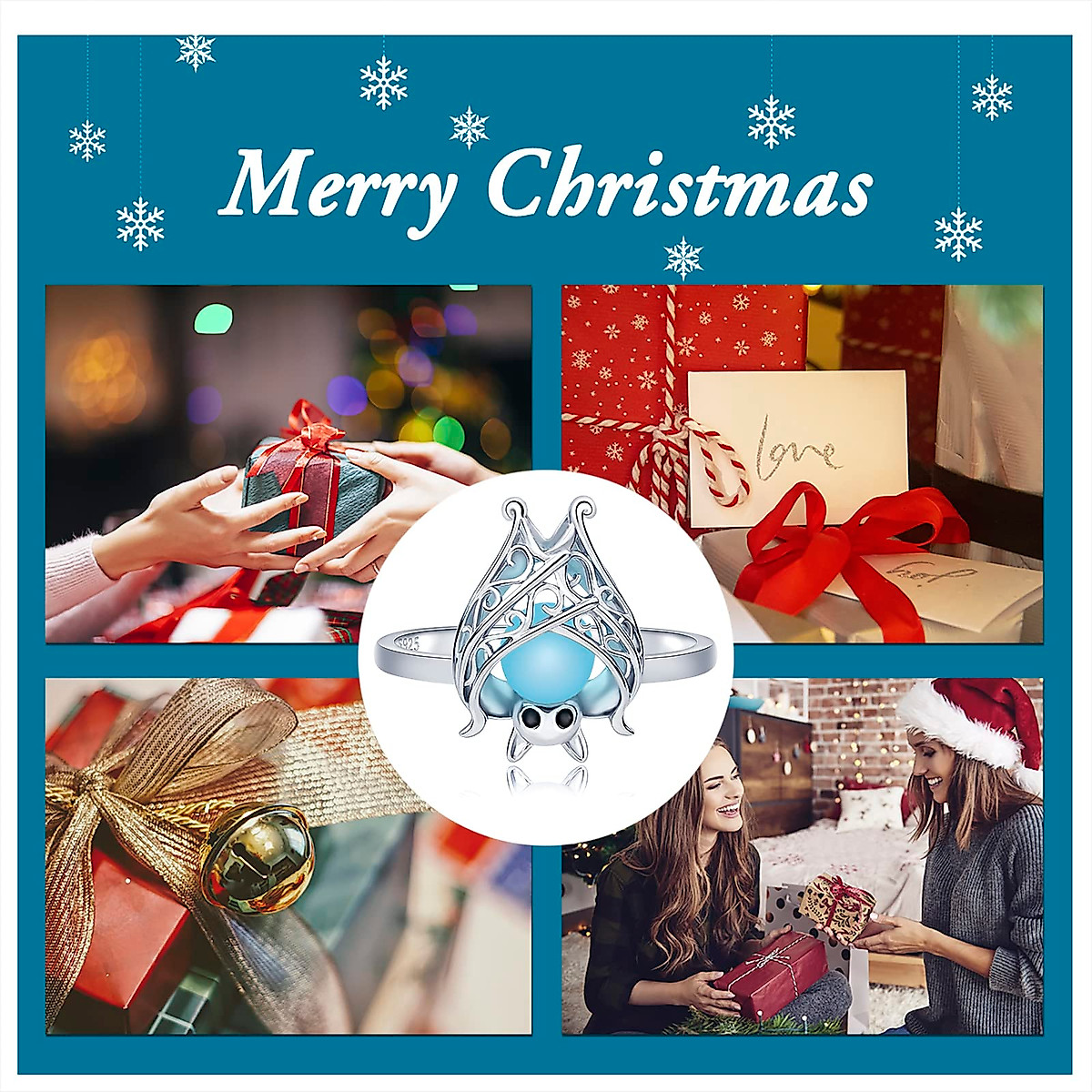 925 Sterling Silver Bat Ring Cute Animal Glowing in the Dark Halloween Jewelry Gift for Women(7)