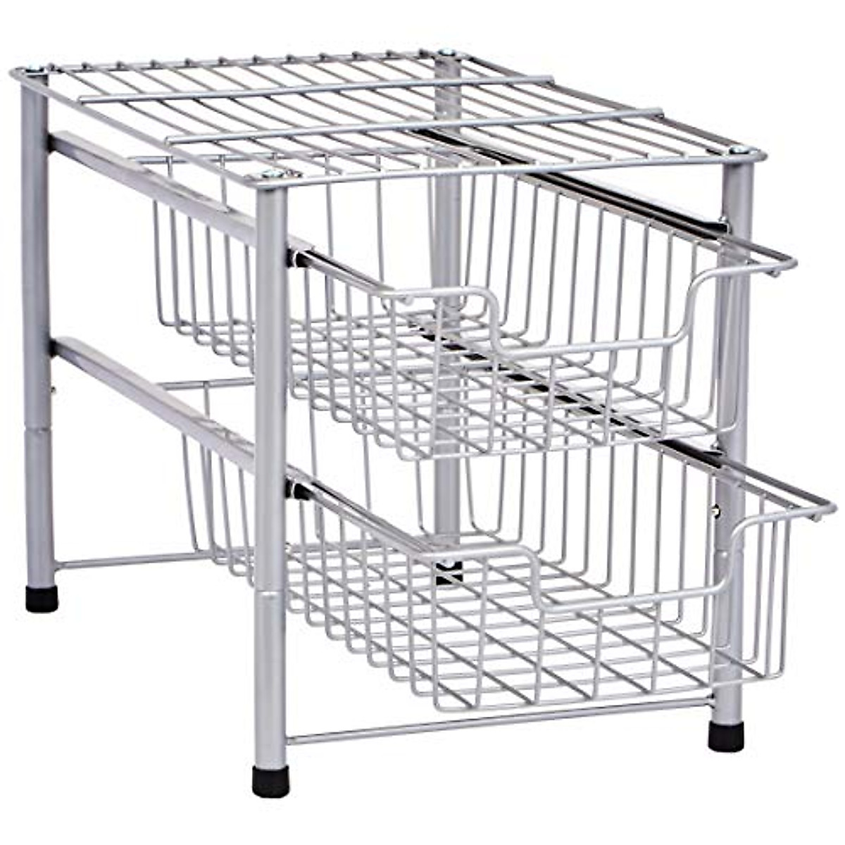 Amazon Basics 2-Tier Sliding Drawers Basket Storage Organizer, Silver