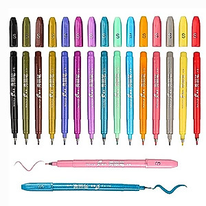 Maikedepot Felt Tip Pens, 15pcs Calligraphy pen Assorted Colors Sign Brush Pen Art Brush Marker Water Based Journaling Pen Set for Beginners Kids Adult Lettering, Calligraphy (15pcs)