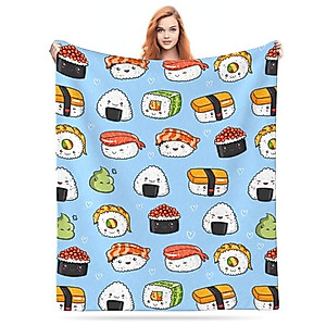 Sushi Cute Pattern Blanket, Soft Blankets Flannel Bed Throw Cozy Lightweight Plush Gifts for Women Men Boys Girls Kids Sofa Couch Bedroom Living Rooms Warm All Season, Home Decor, Small 50"x40"