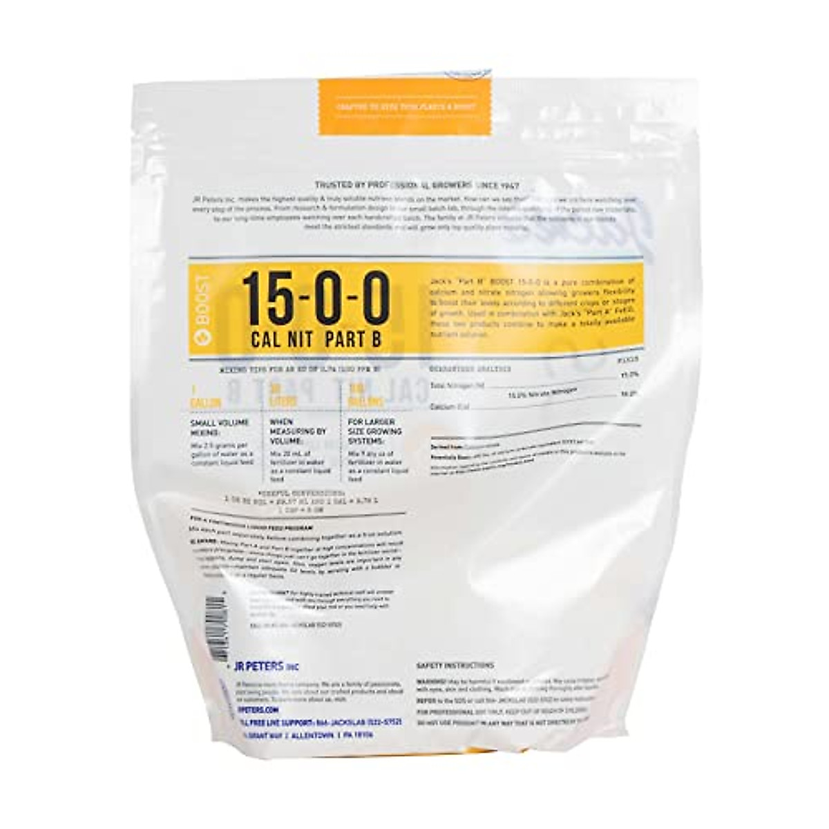 Jack's Nutrients Calcium Nitrate Fertilizer 15-0-0 (Part A and B Dual Pack, 4.4 Pounds Total (2 Pack))