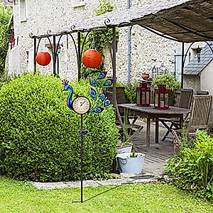 MUMTOP Outdoor Thermometers for Patio - Solar Peacock Outdoor Thermometer with Garden Stake for Home and Garden Decor