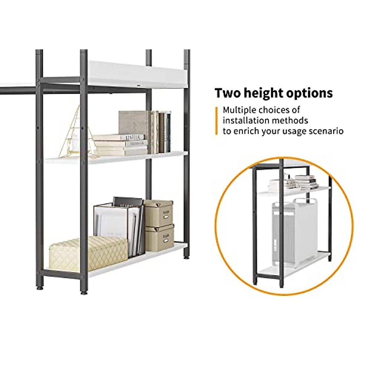 CubiCubi Computer Corner Desk with Storage Shelves, 47 Inch Small L Shaped Computer Desk, Home Office Writing Desk with 2 Hooks, White