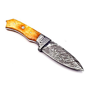 Nooraki SK-REG 44 Custom Handmade Damascus Steel Knife, Hunting knife, Camping knife, Survival Knife, Coloured Bone Handle, Full Tang with Leather Sheath