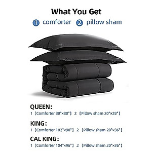 ZHGANLO Queen Comforter Set -3 Pieces Black Comforter Set for Queen Size Bed, Quilted Bedding Sets Queen for All Season, Bed in a Bag with 1 Comforter and 2 Pillowcases