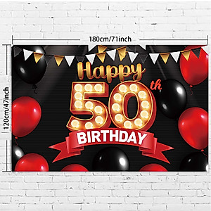 Happy 50th Birthday Black Banner Decorations Gold Backdrop Red and Black Balloons Theme Decor for Girls Women Princess 50 Years Old Birthday Party Supplies Photo Booth Props Background Favors Glitter