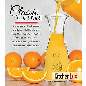 Kitchen Lux Carafe Pitcher Glass Set - Glass Water Pitcher & Water Carafe - Love Elegant Wine Decanter & Mimosa Bar Set - Easy Grip Neck & Wide Mouth for Pouring