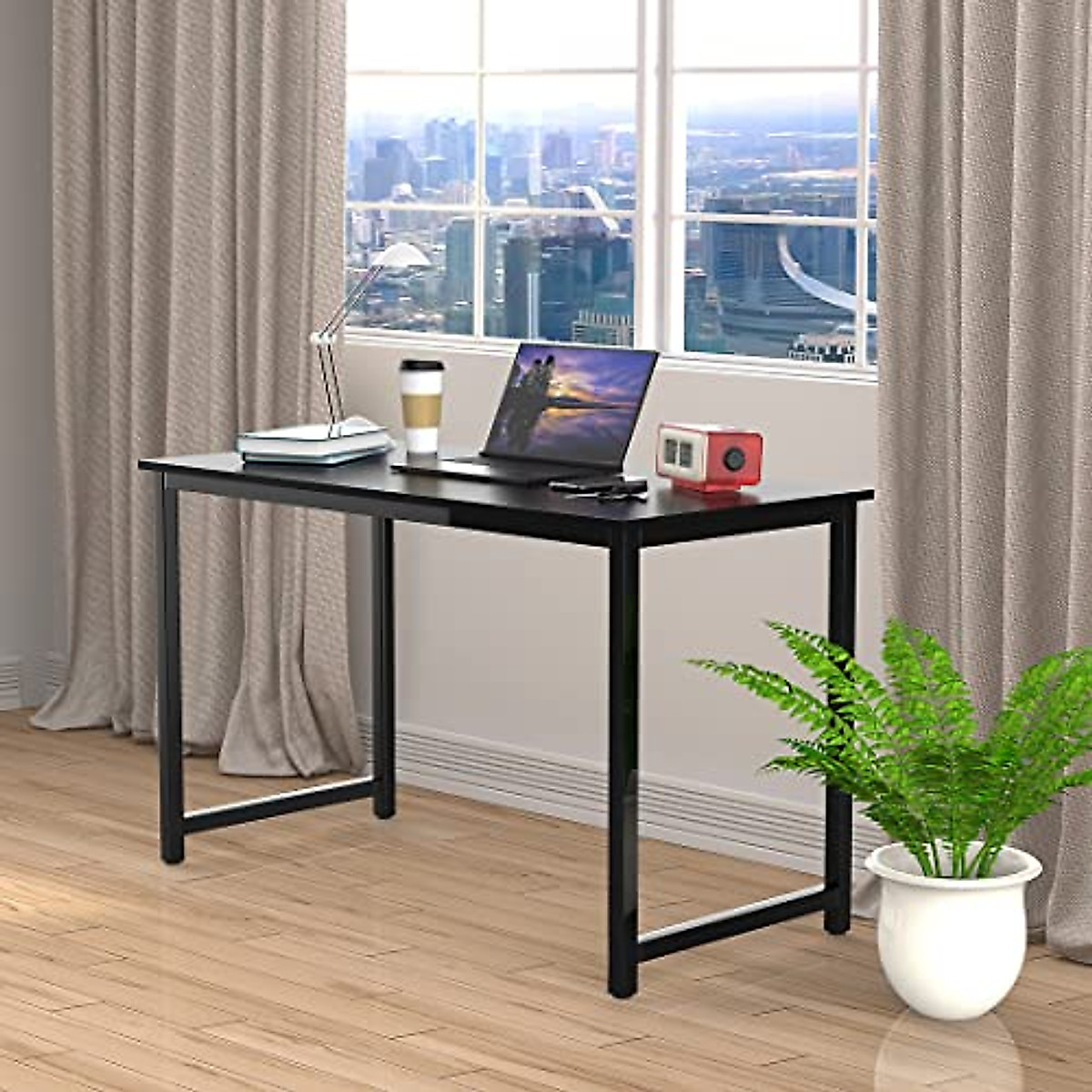 Halter Extra Long Computer Desk for Home Office, 47" Modern, PC, Laptop Office Desk, for Gaming, Studying, Working Sturdy Writing Table and Crafting Table, Easy Assembly, Black Desk, Black Frame