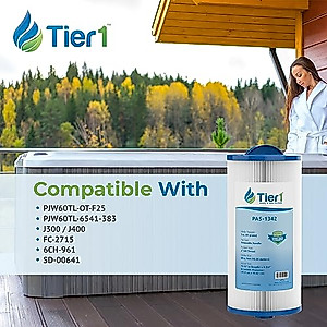Tier1 Pool & Spa Filter Cartridge 2-pk | Replacement for Jacuzzi J300 6541-383, Pleatco PJW60TL-OT-F2S, Filbur FC-2715, Unicel 6CH-961 and More | 60 sq ft Pleated Fabric Filter Media