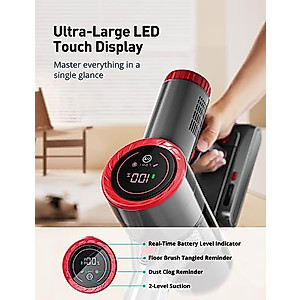 Aspiron Cordless Vacuum Cleaner, Vacuum Cleaners for Home with Large LED Touch Display, Brushless Motor, LED Headlights, Handheld Vacuum for Hard Floors, Carpets, Sofa, Car, Grey