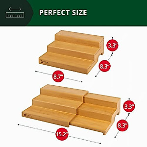 ROYAL CRAFT WOOD Bamboo Spice Organizer for Cabinet - Tiered Spice Rack Organizer for Cabinet or Countertop, Pantry Step Shelf (15.16"x 8.3" x 3.3")