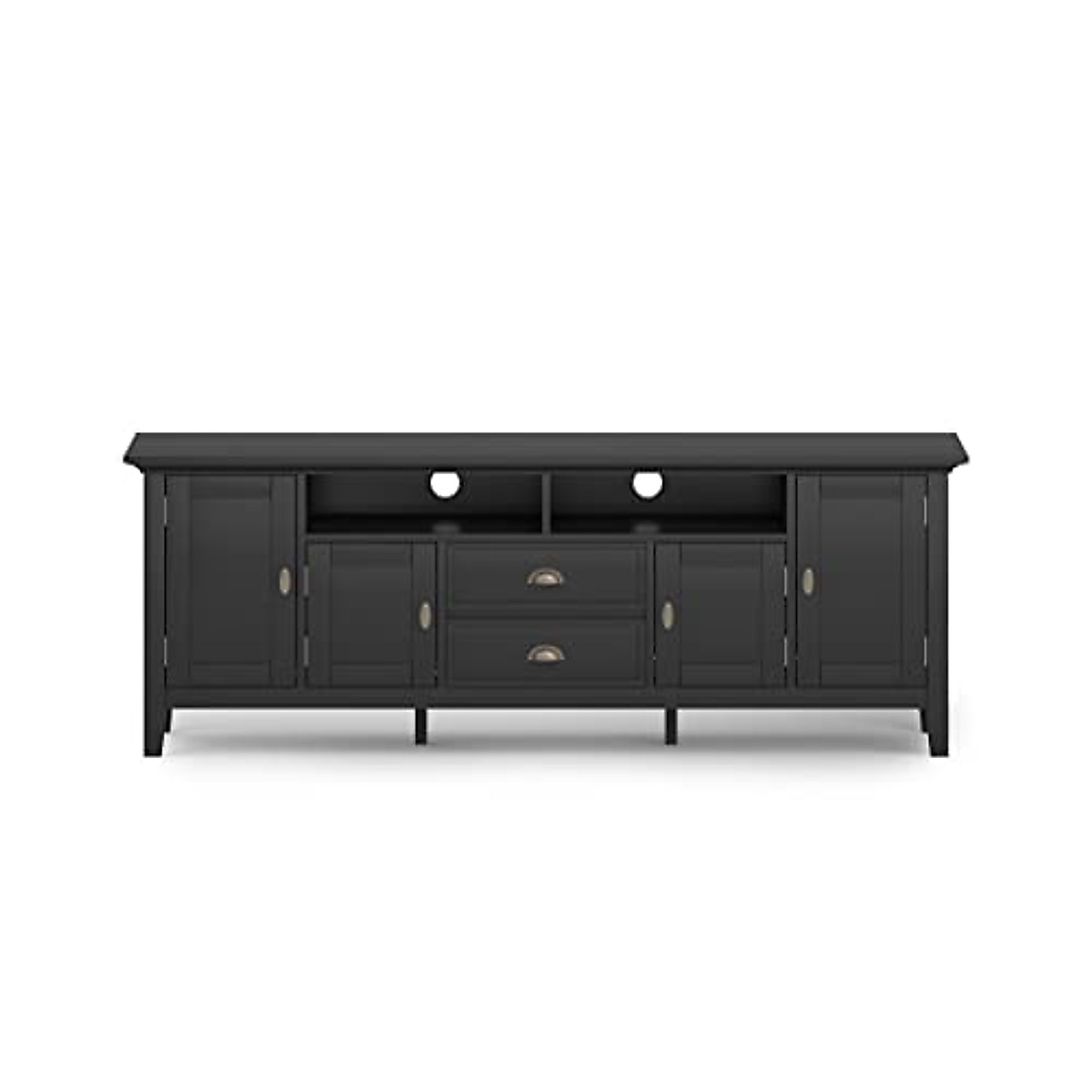 SIMPLIHOME Redmond SOLID WOOD Universal TV Media Stand, 72 inch Wide , Farmhouse Rustic, Living Room Entertainment Center, Storage Shelves and Cabinets, for Flat Screen TVs up to 80 inches in Black