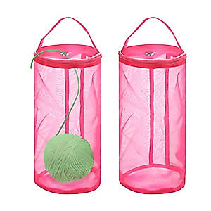 2 Pieces Empty Yarn Storage Bags, Mesh Holder Yarn Storage Organizer, Mini Yarns Drum Knitting Bag for Carry Crochet Hooks Sewing Accessories Storage Tote Bag (Hot Pink)