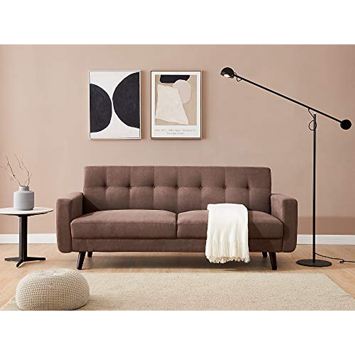 Meiyum Mid-Century Modern Loveseat/Sofa/Couch, with Upholstered Fabric in Brown for Living Room, Bedroom, Office, Apartment - Brown