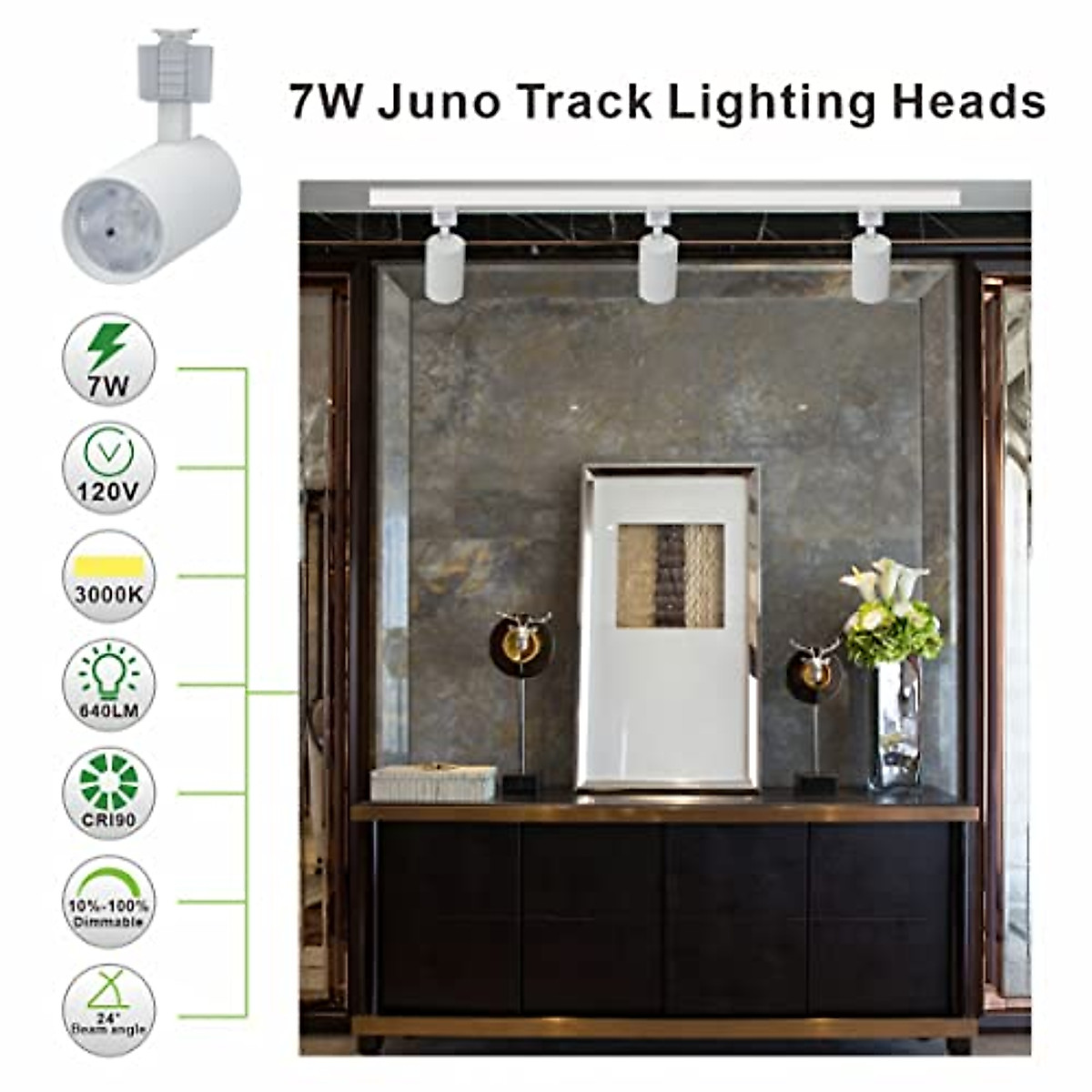 Arcfox 7W LED Track Lighting Heads 3000K 2 Wire Single Circuit J Type Track Light Rail Dimmable Ceiling Spotlight Fixture CRI90 for Dining Room Bedroom Accent Lighting 6 Pack