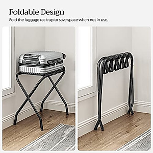 SONGMICS Luggage Rack, Suitcase Stand, Steel Frame, Foldable for Guest Room, Hotel, Bedroom, Black URLR001B01