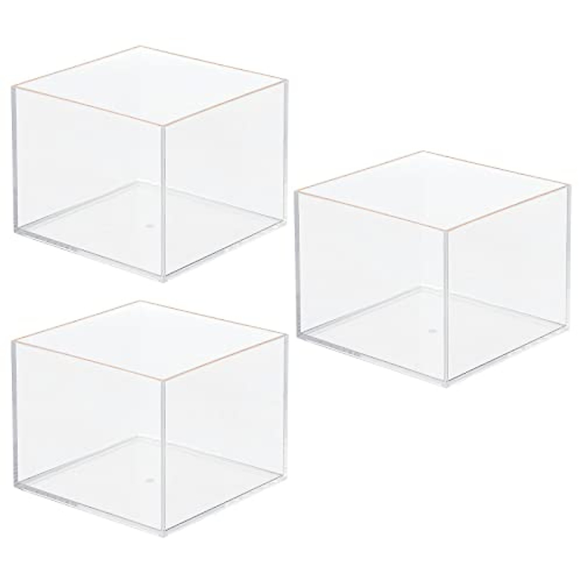 mDesign Makeup Organizer for Bathroom, Bedroom and Vanity Countertops, and Drawers; Storage Bins for Cosmetics, Brushes, Eyeshadow Palettes, Lipstick, Blush - Square - 3 Pack, Clear/Rose Gold