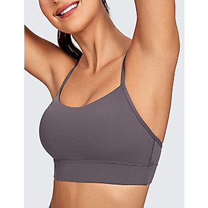 CRZ YOGA Butterluxe Womens Y-Back Racerback Sports Bra - Spaghetti Straps Wireless Scoop Neck Athletic Padded Yoga Bra Tornado Grey Small