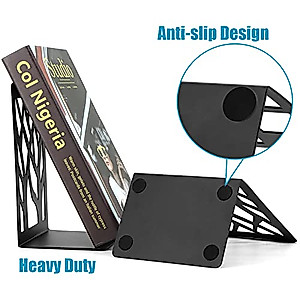 Black Metal Bookends, 3 Pairs Book Ends for Shelves, Book Stopper for Family, Office and School, Heavy Duty Book End, 4.7 x 3.6 x 7 Inch