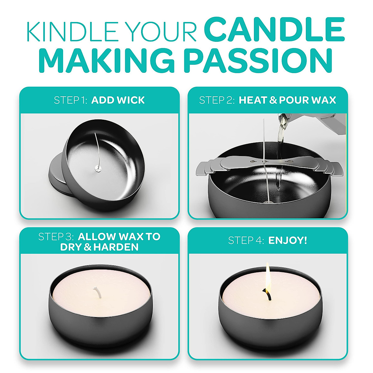 Hearts & Crafts Black Candle Tins 16 oz with Lids - 12-Pack of Bulk Candle Jars for Making Candles, Arts & Crafts, Storage, Gifts, and More - Empty Candle Jars with Lids