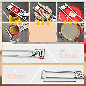 2 PCS Can Opener, Adjustable Multifunctional Stainless Steel Can Opener, Stainless Steel Can Opener Bottle Jar Lid Gripper Kitchen Tool, Manual Jar Jar Opener Gripper Jar Opener for Can, Jar, Bottle