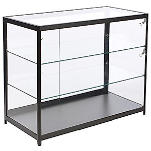 Displays2go 48 Inch Glass Display Case, LED Side Lights, Lockable Sliding Door - Black (IAPCT48LED)