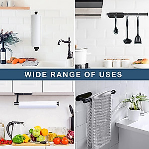 Under Cabinet Paper Towel Holder - Self Adhesive Paper Towel Roll Holder Wall Mount, Matte Black Stainless Steel Towel Paper Holder for Kitchen, Bathroom, Cabinets