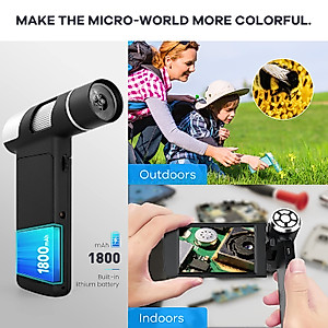 Andonstar AD203 Handheld Digital Microscope, Portable Pocket Microscope with 4 inch Screen for Kids and Adults, Black, Electronic FHD Video Microscope, Supports Windows Mac PC, USB Coin Microscope
