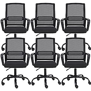 Desk Chairs Set of 6 Home Office Mesh Chair with Wheels Lumbar Support Ergonomic Office Chair Clearance for Bedroom Living Room Home Office Computer Chair Swivel Adjustable 36-40inch Black Chair