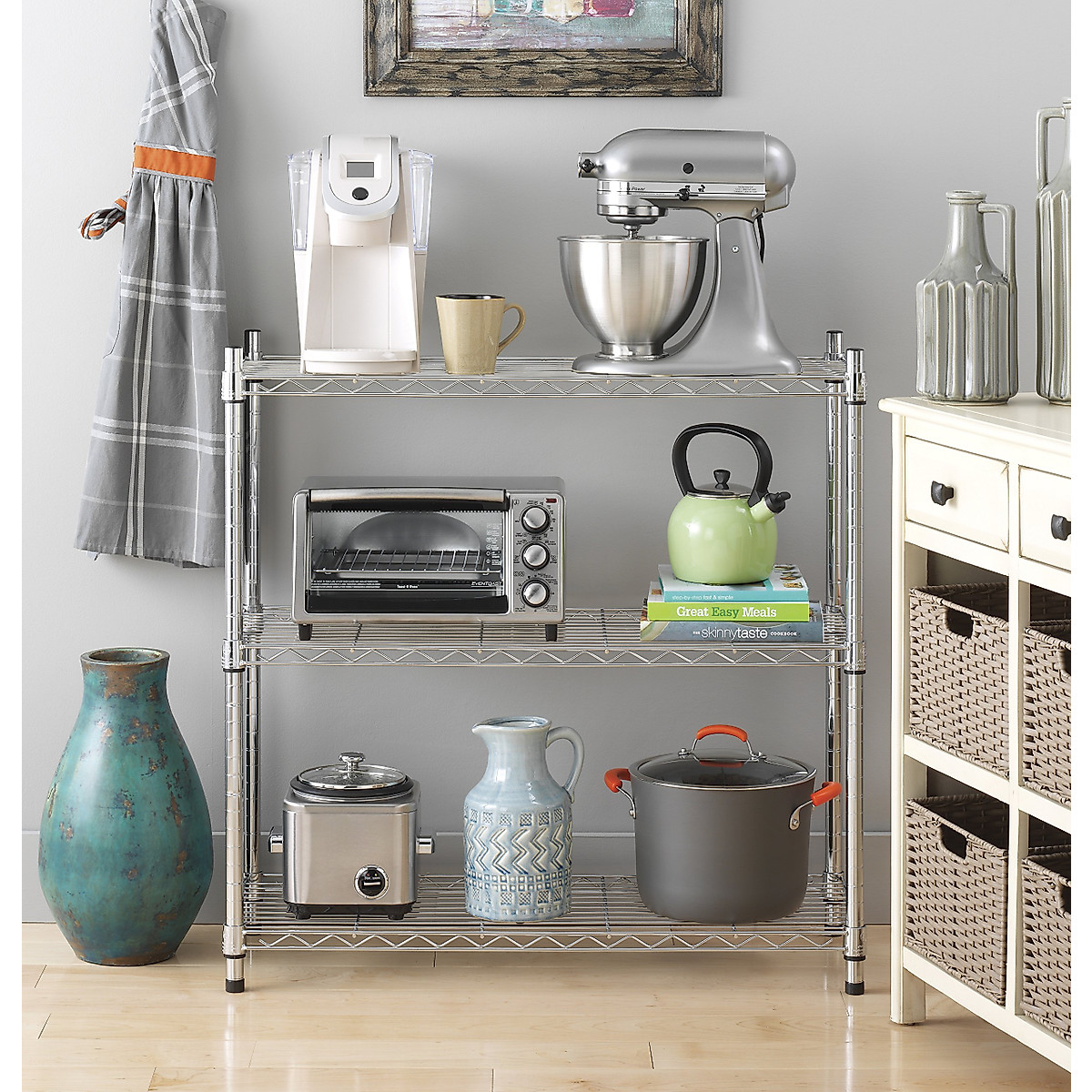 Whitmor Supreme 3 Tier Shelving with Adjustable Shelves and Leveling Feet - 350 lb. Capacity per Shelf - Chrome