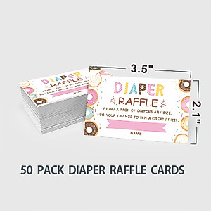 JCVUK Baby Shower Games, 1 Diaper Raffle Standing Sign with 50 Diaper Raffle Tickets,Donut Love Theme Babyshower Party Decorations and Supplies For Boys or Girls(LBLK-B10)