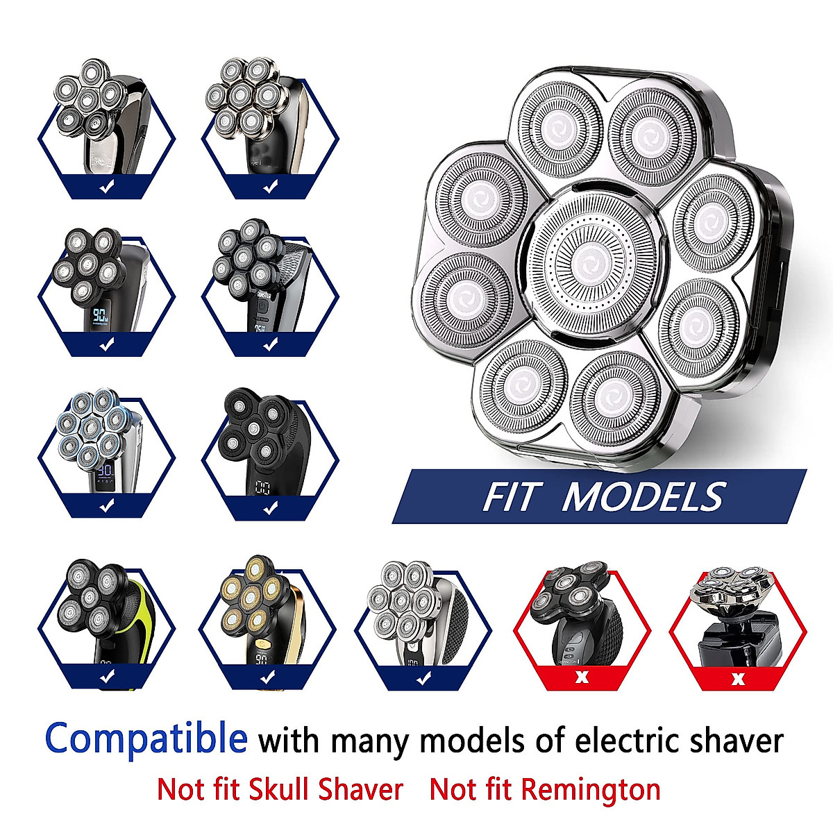 Universal Replacement Heads for Blade,Replacement Blades Compatible with Most Major Head Shaver Brands, Easy-to-Install Electric Razor Shaver Heads for Bald Men. (9 Silver)