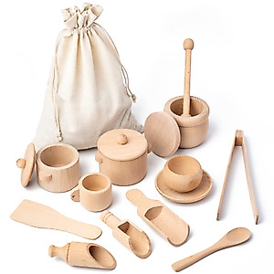 Busy edition 13-Piece Wooden Sensory Bin Tools for Toddlers Montessori Toys, Matching Sensory Bins for Toddlers 1-3, Sensory Table Tools for Transfer Work and Fine Motor Learning