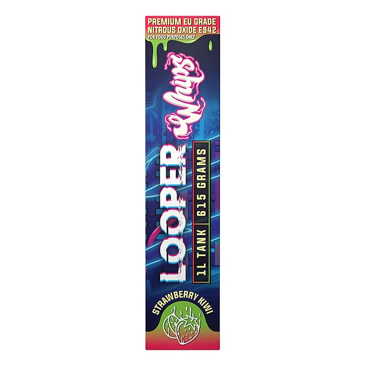 LOOPER Strawberry Kiwi Flavor Whipped Cream Dispenser Cartridge Tank, Nitrous Oxide 1L 615 Gram Whip Cream Charger, Whipped Cream Cartridge, N2O Charger Tank, 1 Cylinder