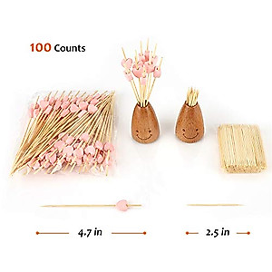 Minisland Pink Heart Fancy Toothpicks for Appetizers 4.7 Inch Long Cute Bamboo Cocktail Picks Wedding Valentines Day Party Food Fruit Drinks Decorative Skewer Sticks 100 Counts -MSL134