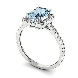 Clara Pucci 1.98 ct Emerald Cut Solitaire Halo Genuine Natural Aquamarine Engagement Promise Anniversary Bridal Ring 18K White Gold 3.5