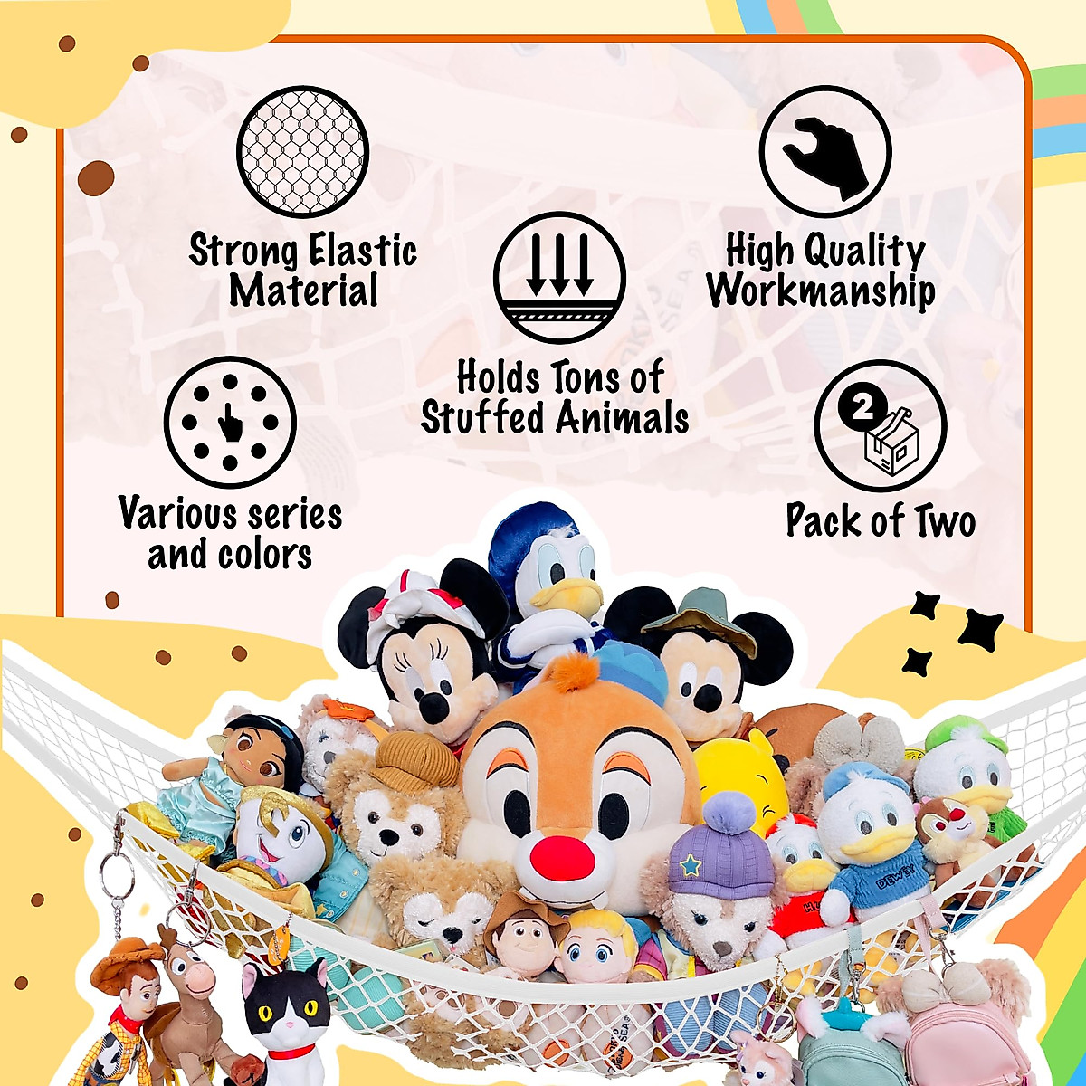 Mia Weaver Stuffed Animals Jumbo Toy Storage Hammock (Mesh 2 Packs, White)