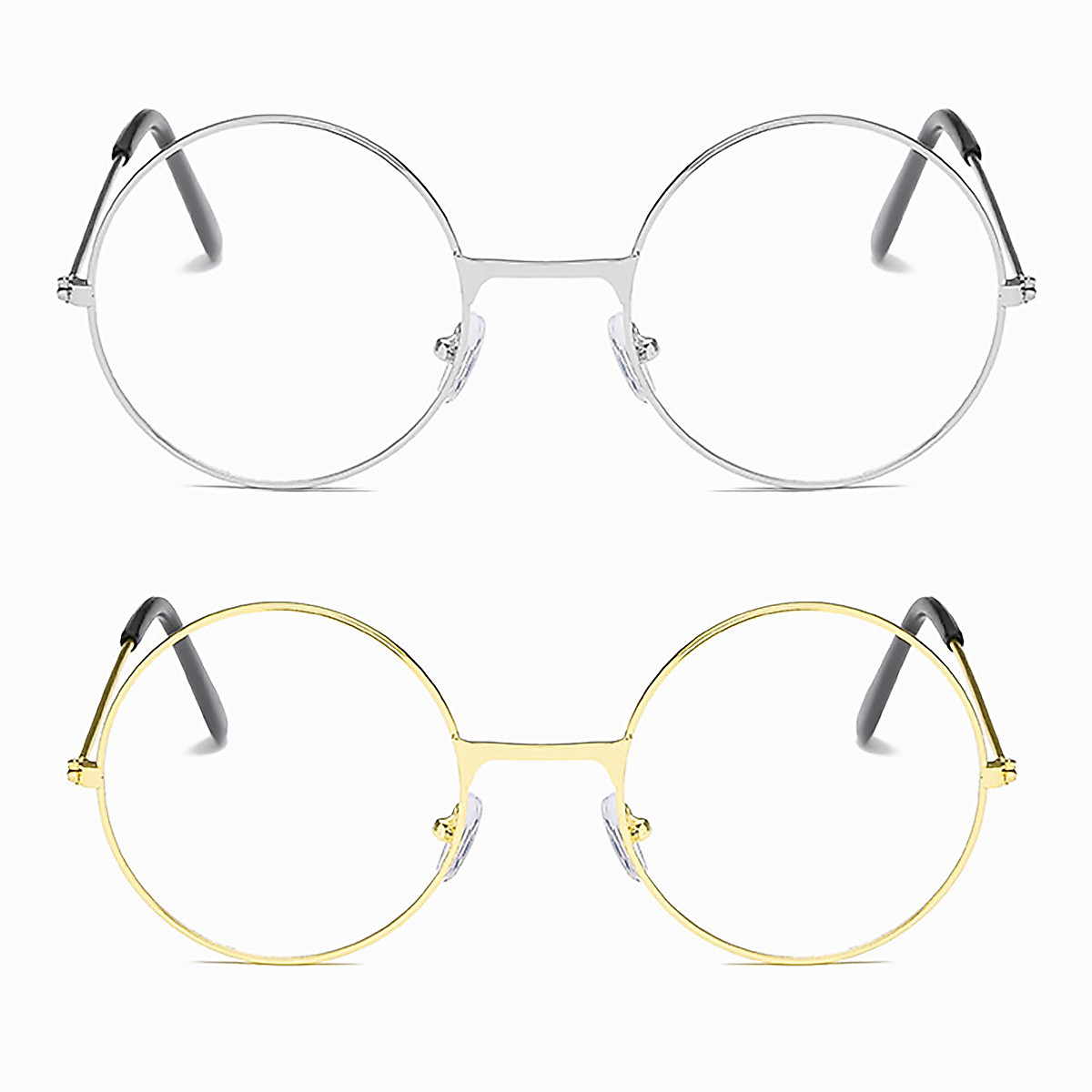 SOHUPAC 2 PCS Classic Round Glasses Retro Circle Eyeglasses Clear Lens Metal Frame Accessories Non-Prescription For Men Women (Silver+Gold)
