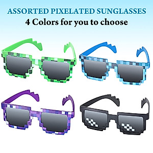 Photect 24 Pairs Pixel Sunglasses Party Gamer Retro Sunglasses Pixelated Eyewear Birthday Party Favors for Kids Adults