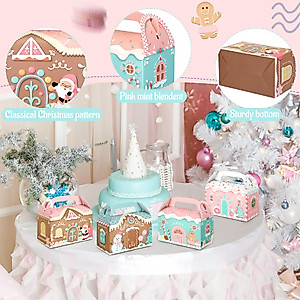 Kritkin 20 Pcs Pink Christmas Treat Boxes 3D Gingerbread House Cookie Boxes Cute Xmas Cardboard Gable Goodie Gift Boxes for Snacks Macaron Candy Party Favor Family Class Gifts Giving
