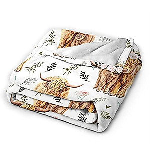Highland Cow Print Blanket and Throws Cute Farm Animal Cow Gifts Throw Blankets Soft Cozy Fleece Plush Warm Flannel Bedding Blanket for Girls Kids Adults Couch Travel 40x50inch