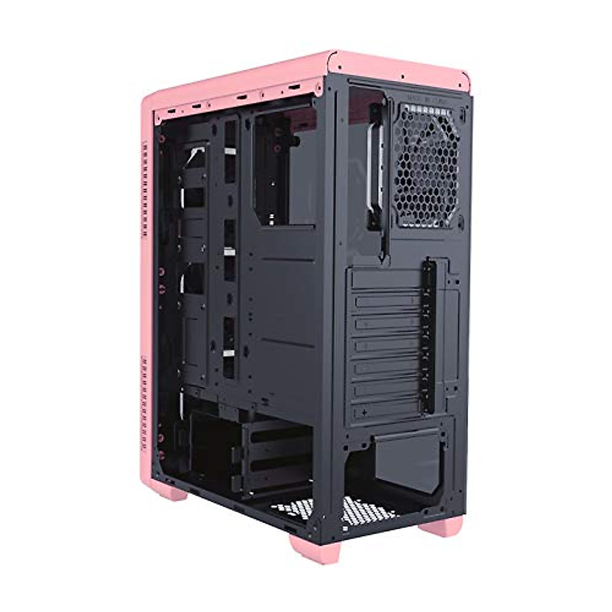 Apevia Aura-S-PK Mid Tower Gaming Case with 2 x Full-Size Tempered Glass Panel, Top USB3.0/USB2.0/Audio Ports, 4 x RGB Fans, Pink Frame