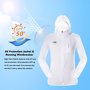 Dooy Sun Protection Jacket Ultra Light Thin Breathable Packable Outdoor Cycling Jacket Hoodie Skin Clothing for Men & Women（White,2XL）