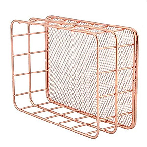FTVOGUE Makeup Storage Basket Organizer, Rose Gold Mesh Cosmetic Storage Holder Shelves for Makeup Brush Pen Holder(C)