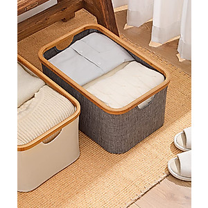 Bamboo Rectangle Basket with Handle, Hamper for bedroom, Bathroom, Nursery Room, Dorm Room, Storage Basket for Plushies.Toys, Towels, Clothing