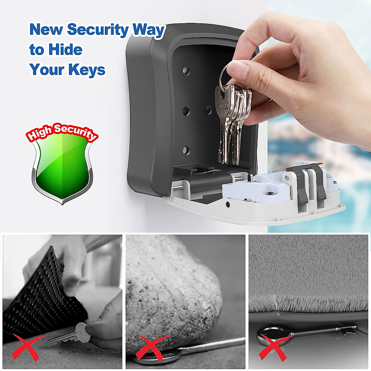Vazioyar Key Lock Box for Outside, Portable Waterproof Wall Mounted Resettable 4-Digit Combination Key Storage Lockbox, 5 Keys Capacity Key Safe Lock Box for Home,Garage, Office, Dorm