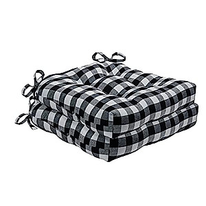 Buffalo Check Tufted Chair Seat Cushions, 2-Pack, Black & White- 16" x 15" x 3" - Comfortable Seat Cover Pad with Stain Repellent Fabric & Ties to Indoor & Ourdoor Chair Styles by Achim Home Decor